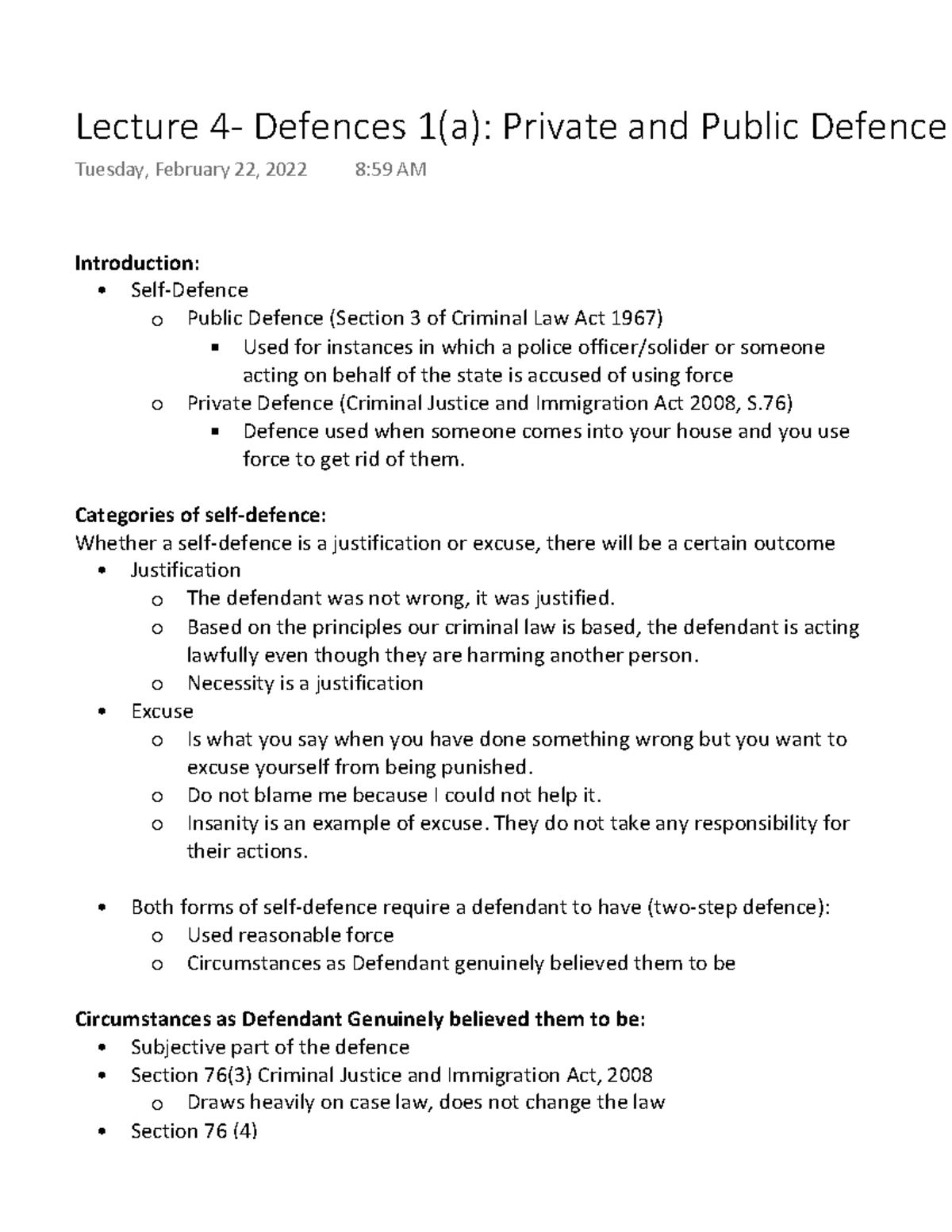 Lecture 4- Defences 1(a) Private and Public Defence - Introduction ...