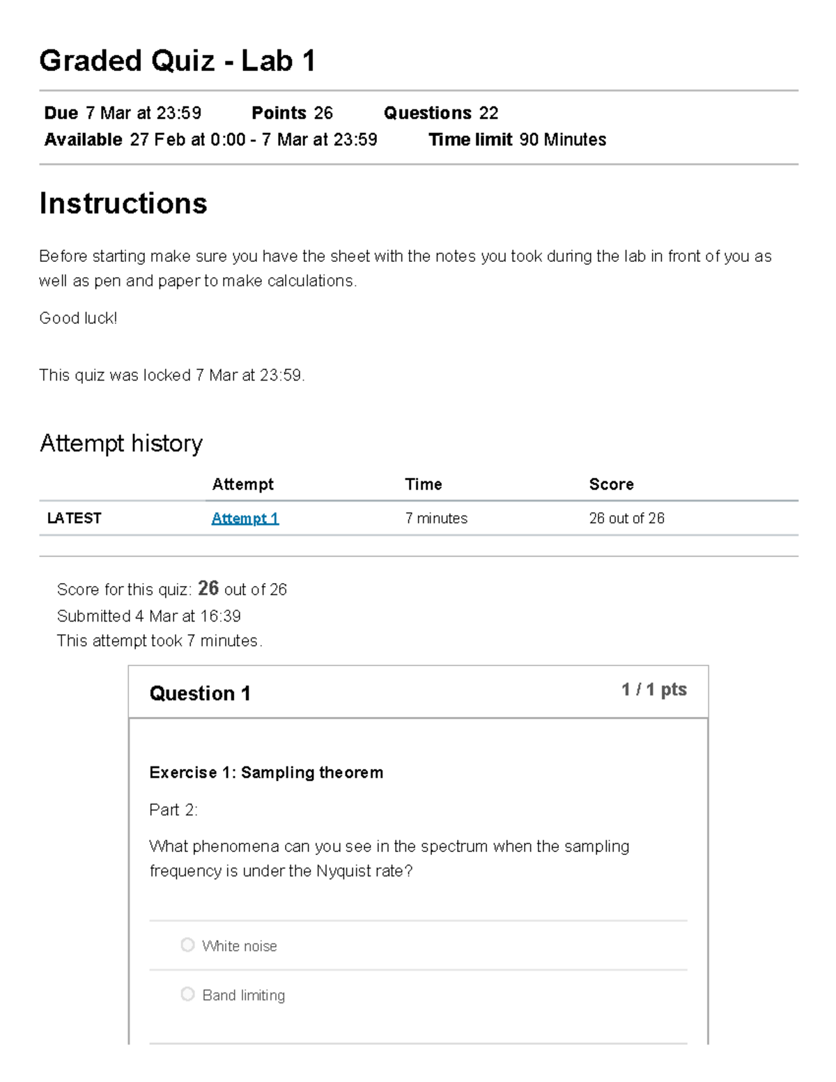 LAB1 - Answers for lab 1 - Graded Quiz - Lab 1 Due 7 Mar at 23:59 Points 26 Questions 22 ...