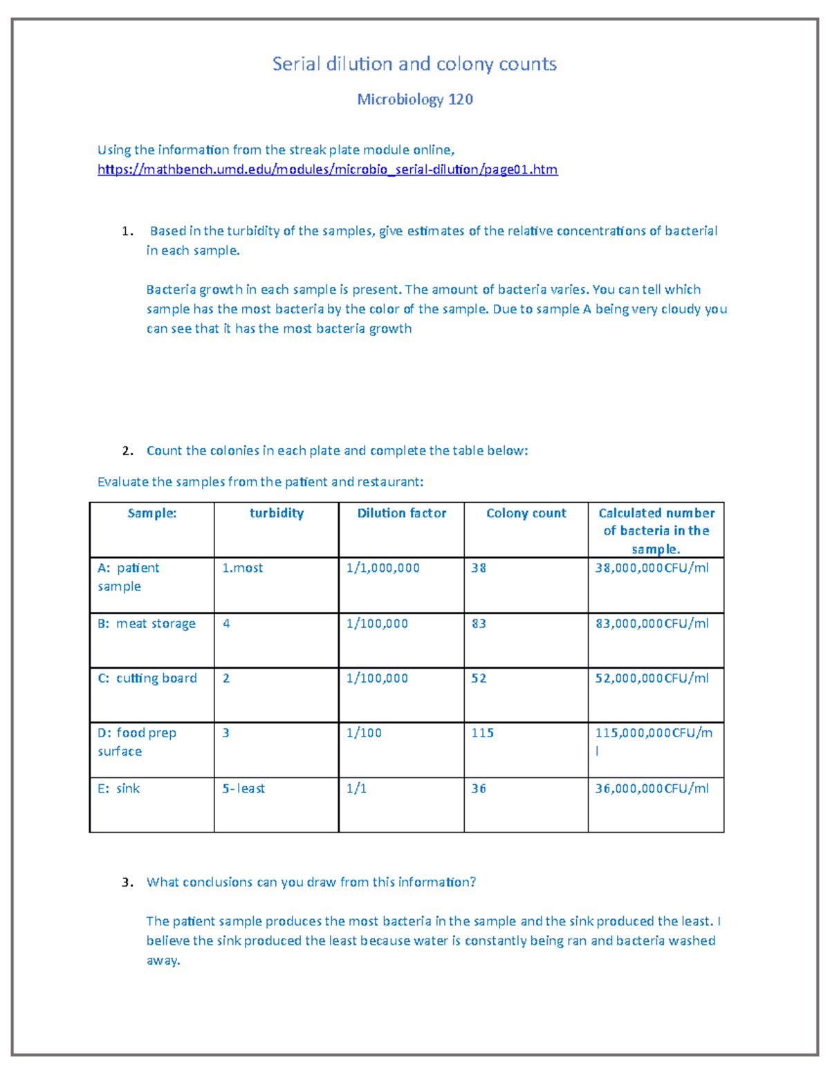 Serial dilution and colony counts - Based in the turbidity of the ...