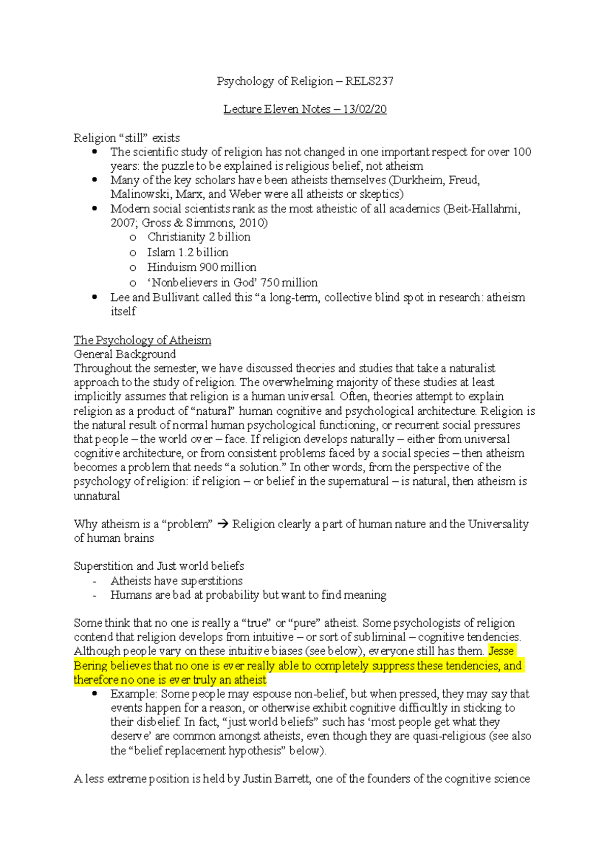 Lecture Eleven - Psychology of Religion – RELS Lecture Eleven Notes ...