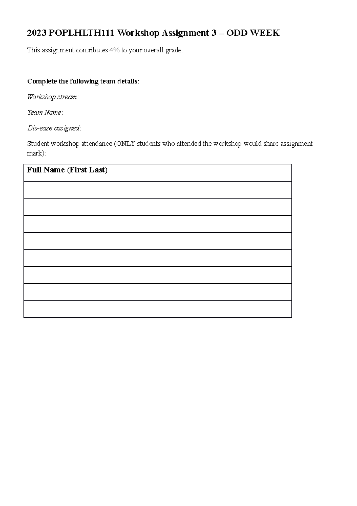 2023 Assignment 3 - ODD Week Final - 2023 POPLHLTH111 Workshop Assignment 3 – ODD WEEK This ...