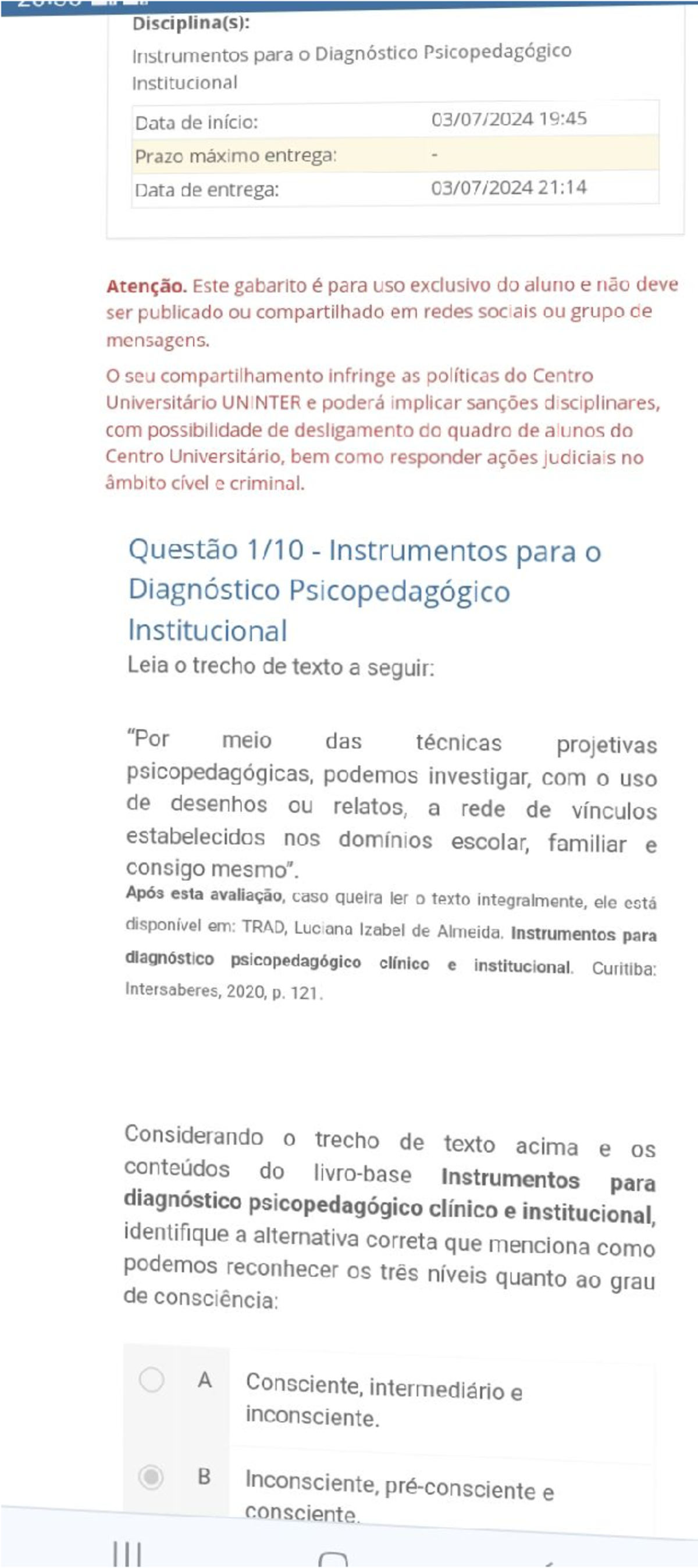 Digitalizado 20240712-2101 - Disciplina(s): Instrumentos para o Diagnóstico Psicopedagógico ...