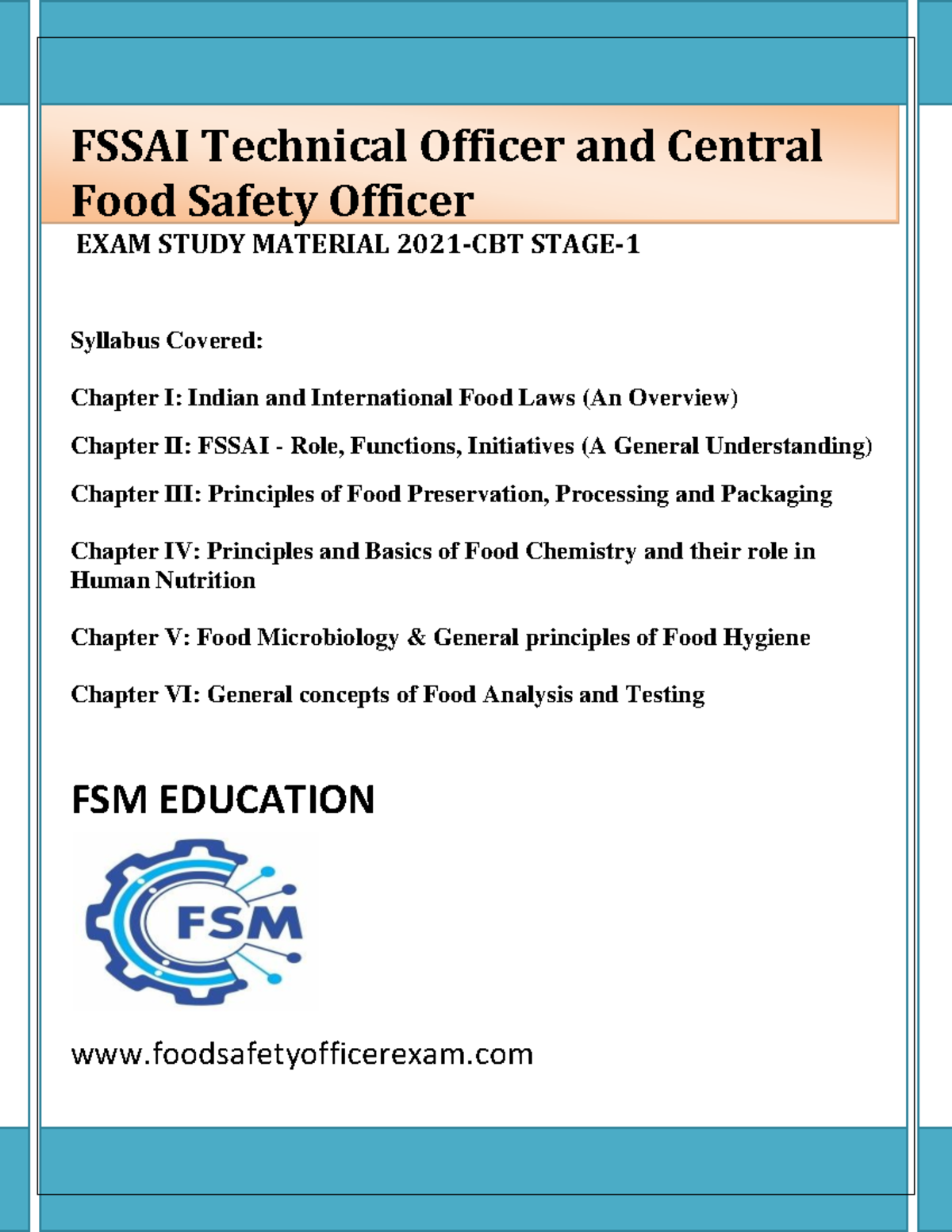 Fssai central food safety officer exam study material 2021 - FSSAI ...