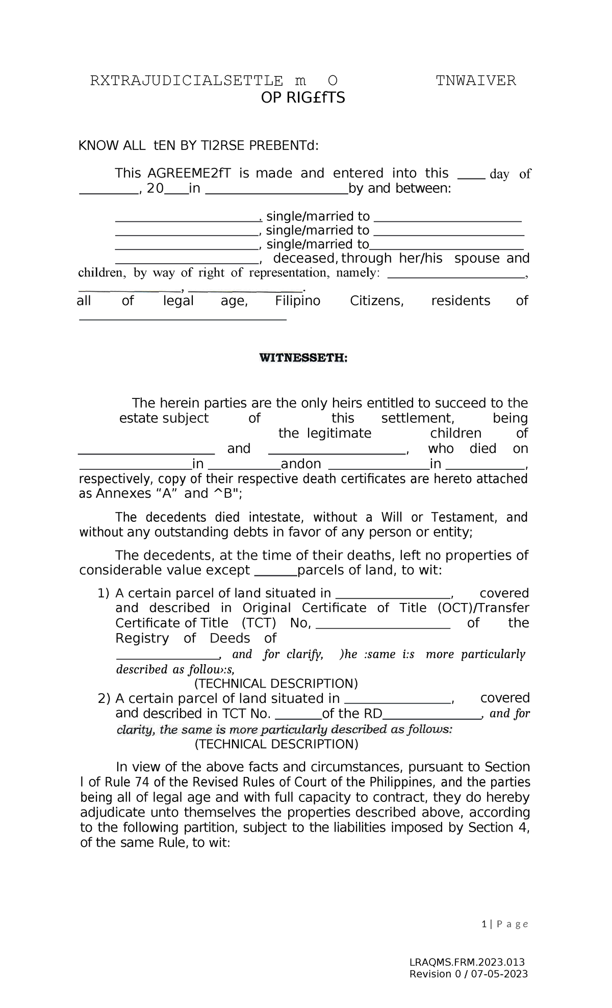 Extra Judicial Settlement of Estate with Waiver of Rights ...
