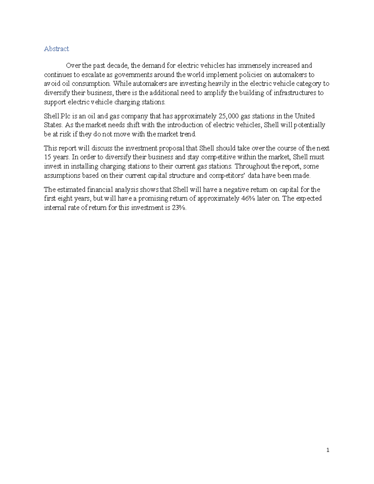 Shell Plc Investment in EVs Report - example - Abstract Over the past ...