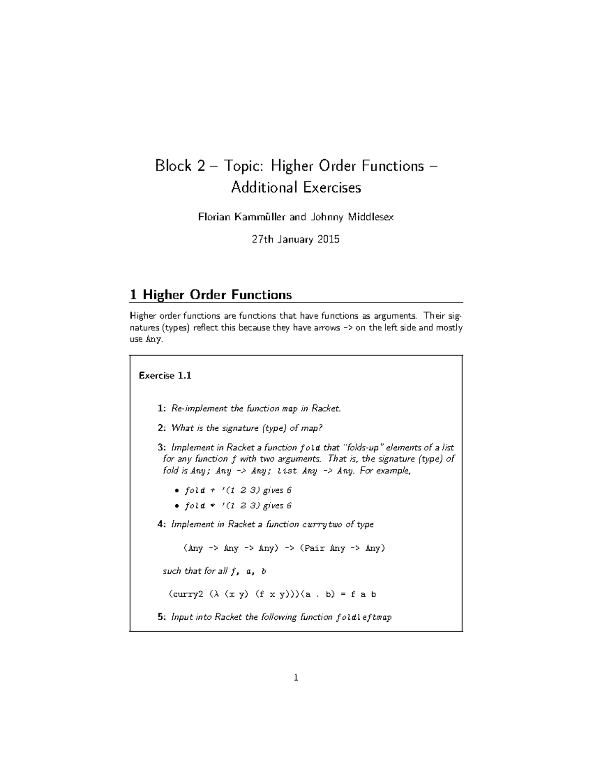 Hof Summary Programming Block 2 Topic Higher Order Functions Additional Exercises