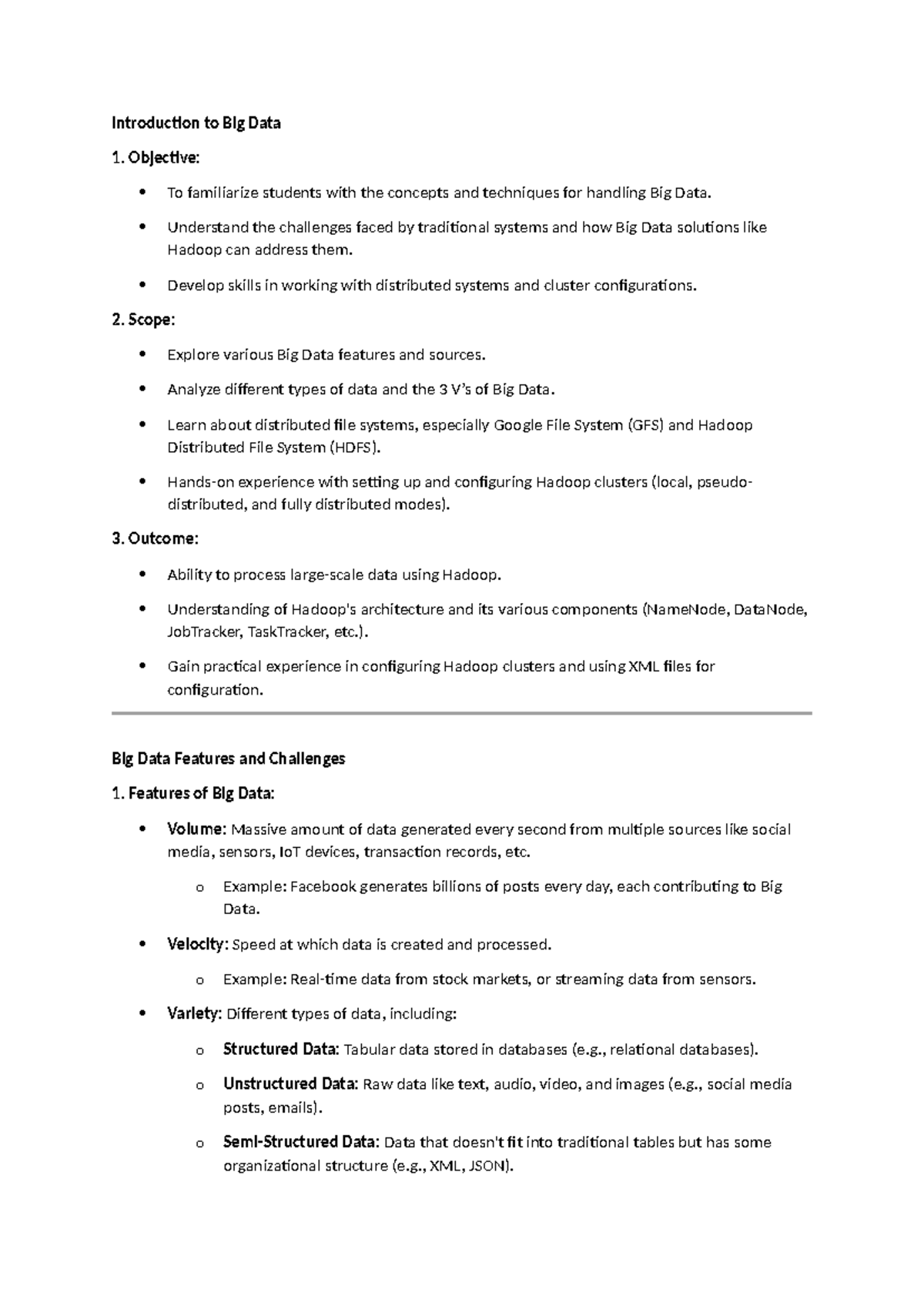 BDA Notes - Introduction to Big Data 1. Objective: To familiarize ...