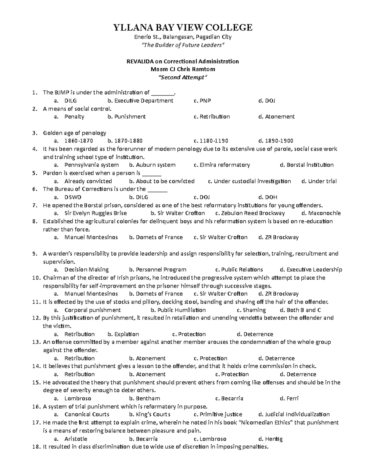 Cor.ad 2nd attempt - Exams in Correction - YLLANA BAY VIEW COLLEGE ...