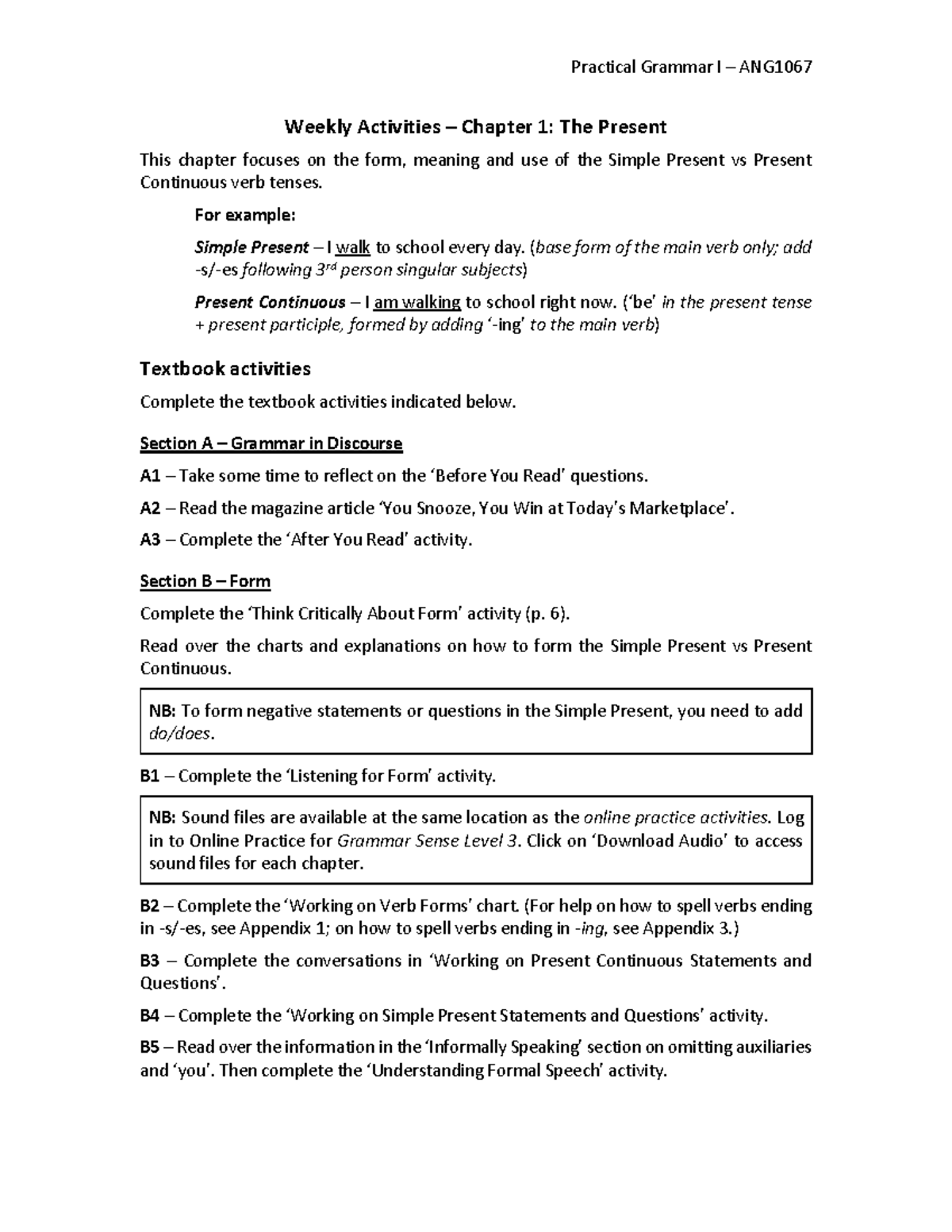 Weekly Activities - Chapter 1 - Practical Grammar I – ANG Weekly ...