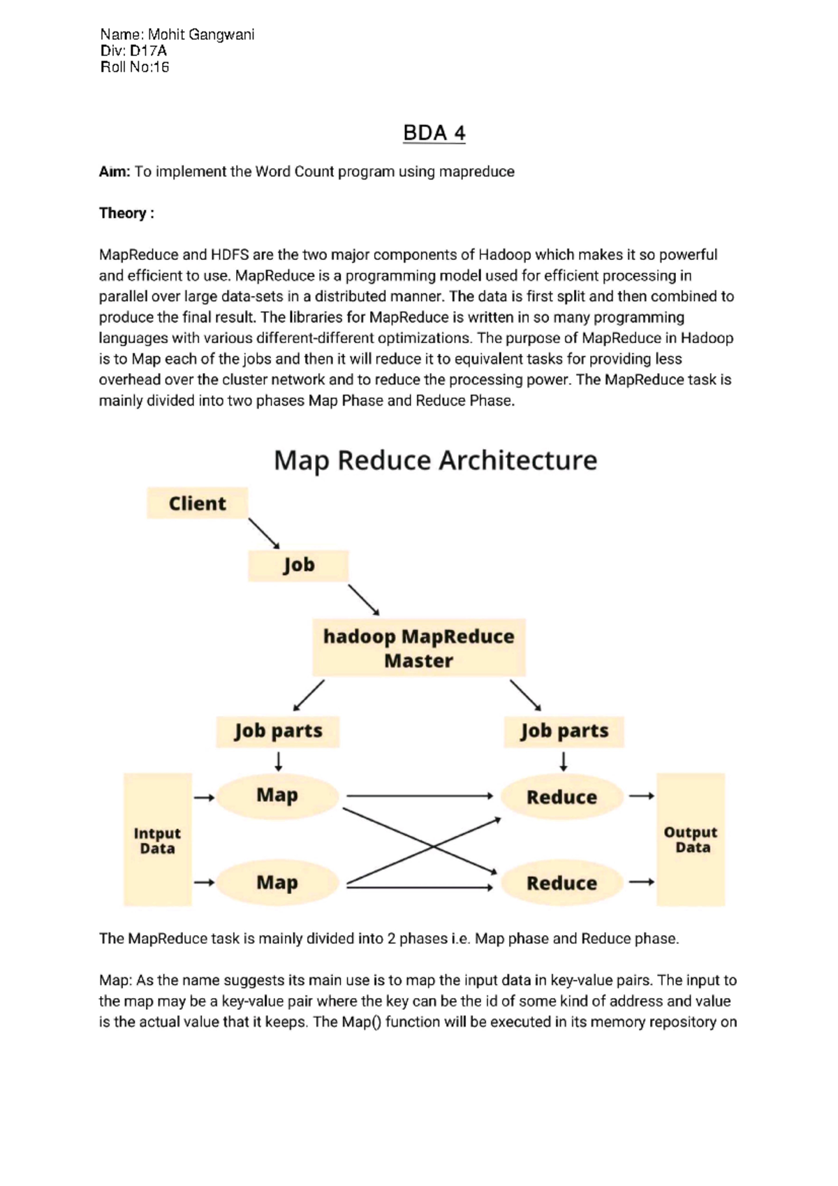 Bda exp 4 - exp 4 - Big Data Analytics - Name: Mohit Gangwani Div: D17A ...