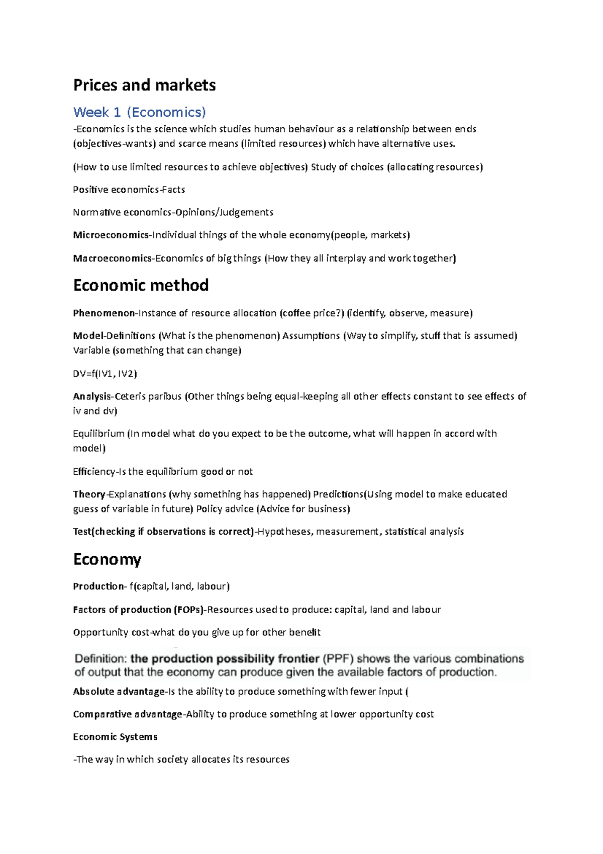 Prices and marketss - Prices and markets Week 1 (Economics) -Economics ...
