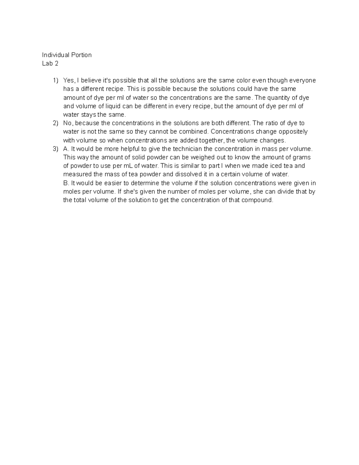 Individual Portion lab 2 - Individual Portion Lab 2 Yes, I believe it's ...