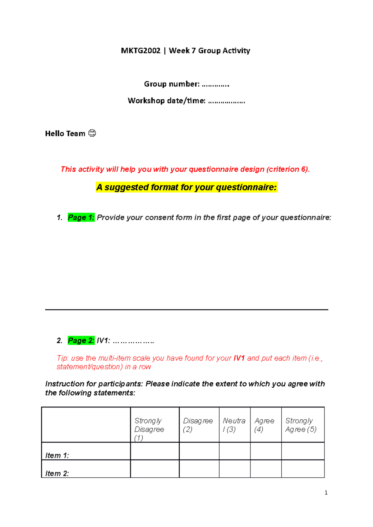 MKTG2002-week 7 group activity - MKTG2002 | Week 7 Group Activity Group number ...