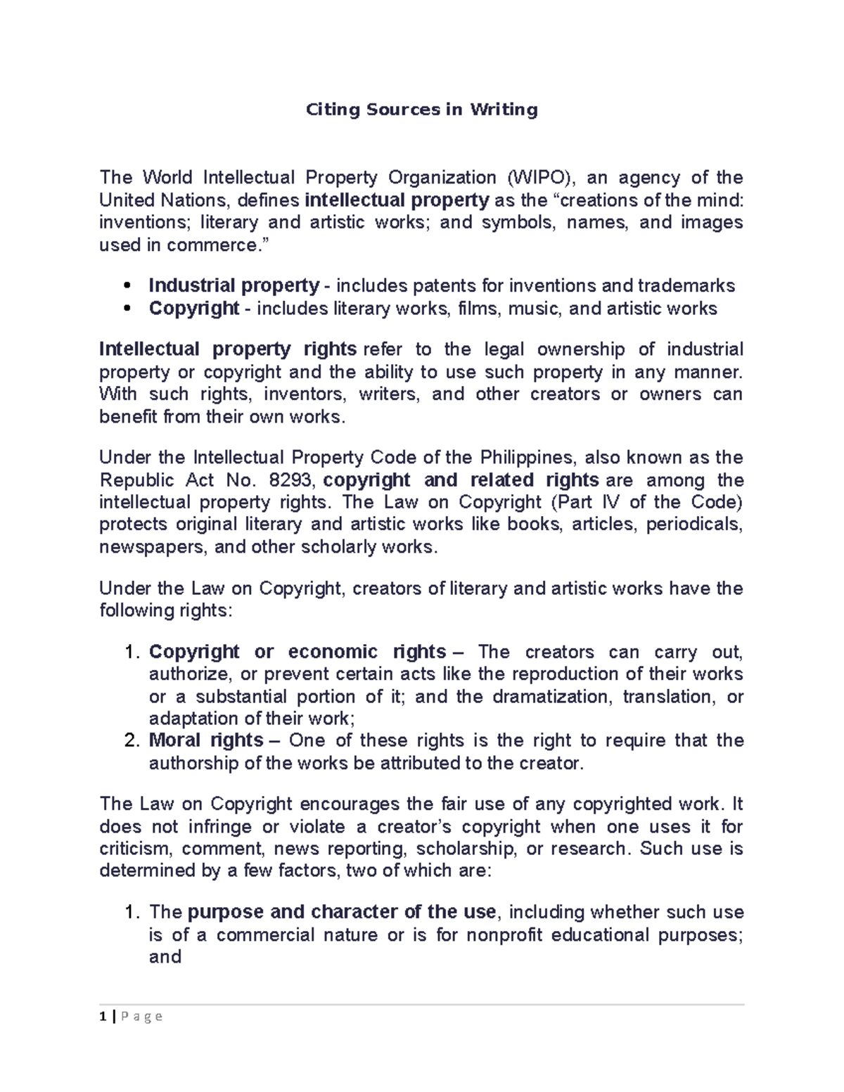 Citing Sources in Writing - ” Industrial property - includes patents ...