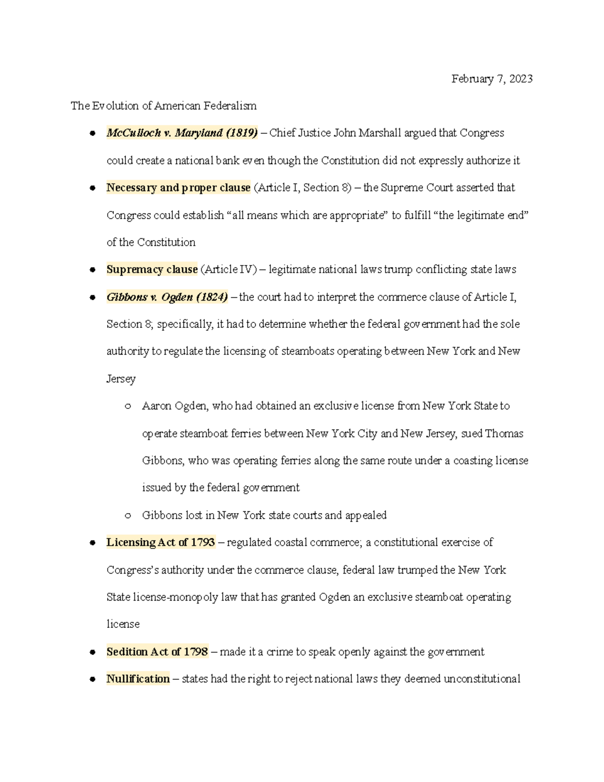 Evolution of American Federalism - Studocu
