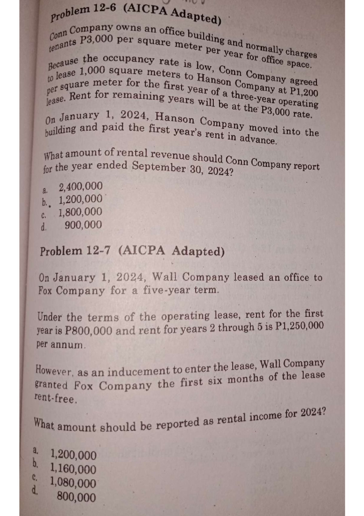 Int Acc - Practice problems - Problem (AICPA Adapted) Conn Company owns an office building ...