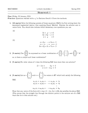 Math 3333 2016 homework 7 - Spring 2016 Linear Algebra I Homework 7 Due ...