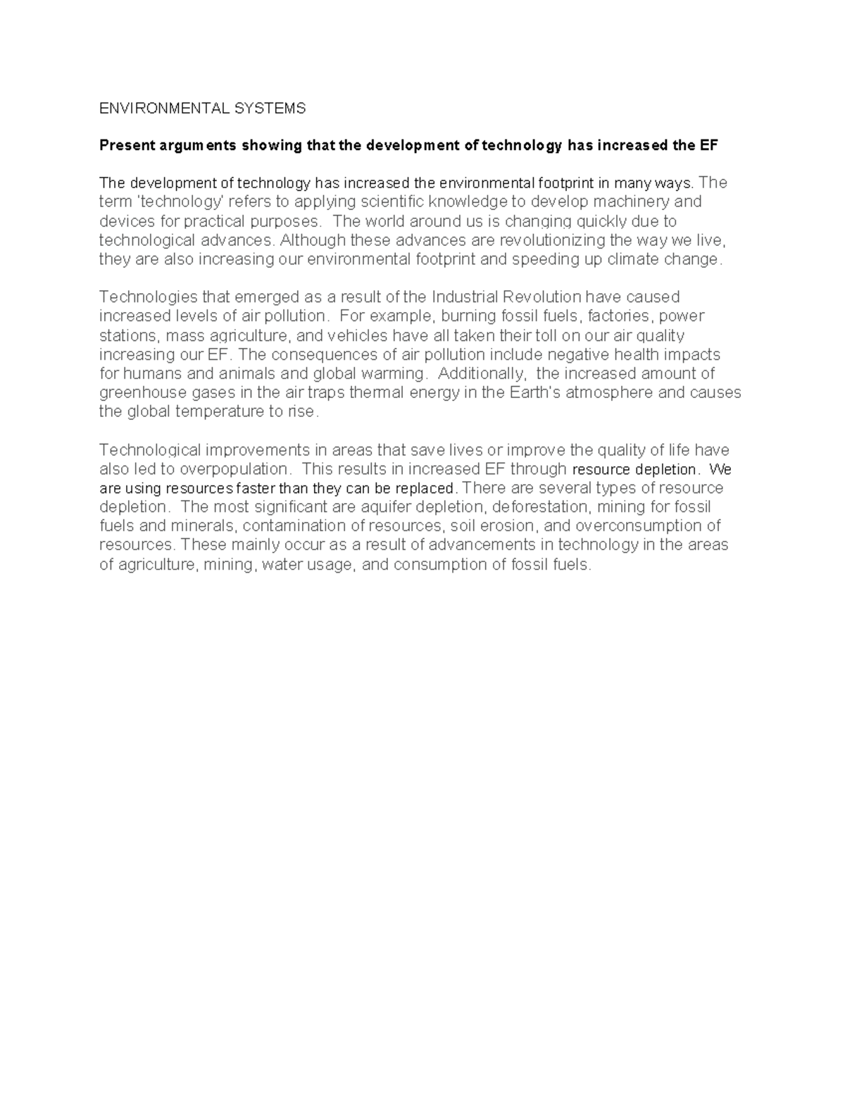 Environmental Systems - ENVIRONMENTAL SYSTEMS Present arguments showing ...