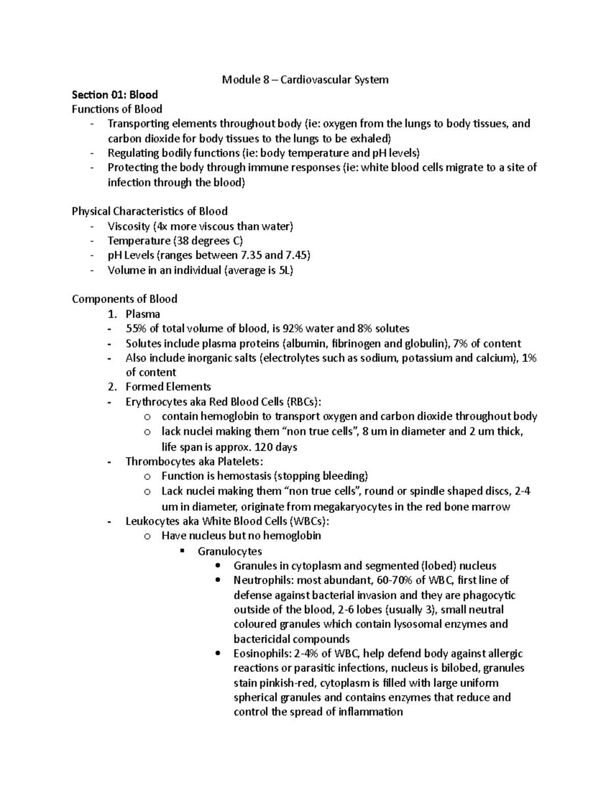 Module 8 - Cardiovascular System - Module 8 – Cardiovascular System ...