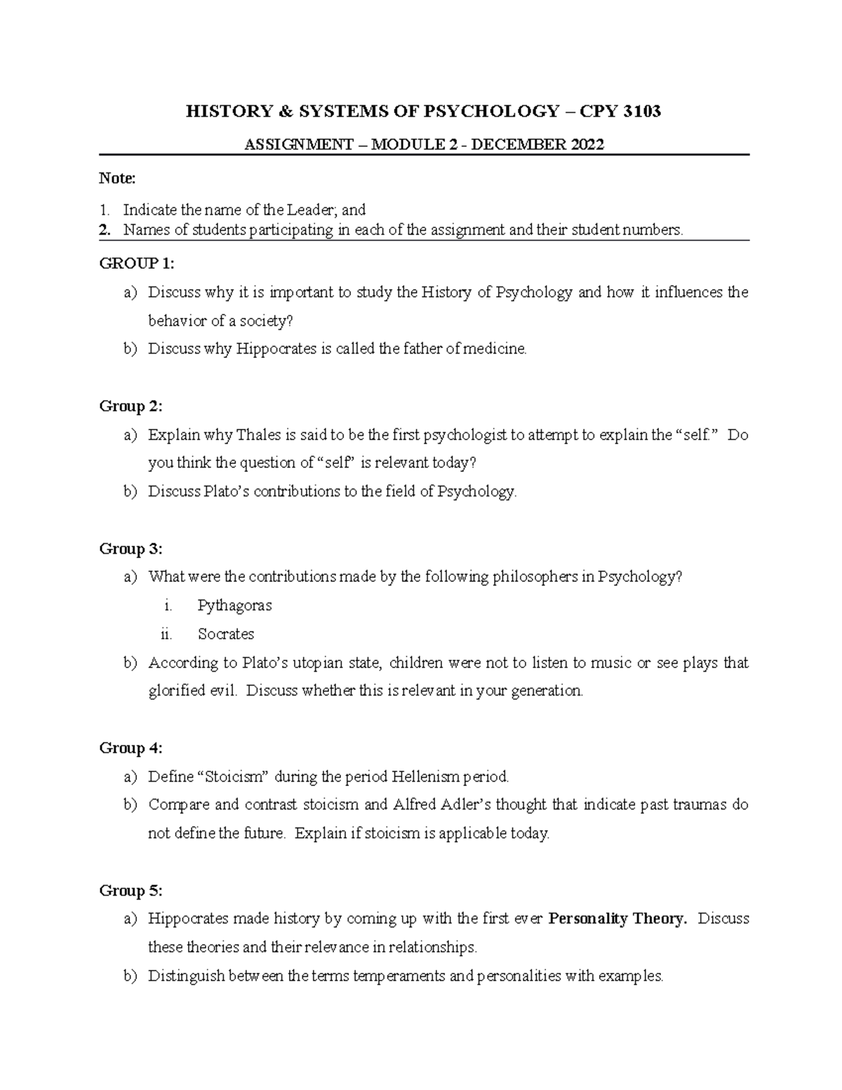 History and Systems Of Psychology - Dec 2022 1st Assignment - Module 2 ...