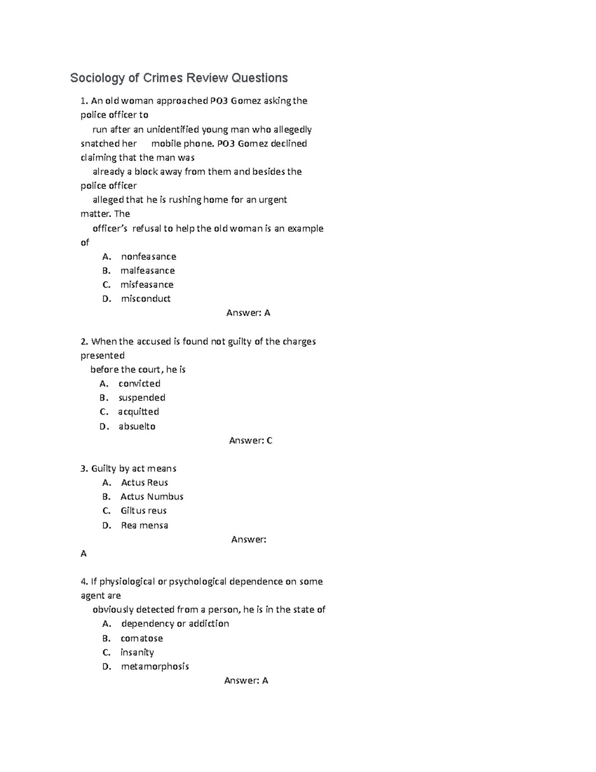 Sociology of Crimes - Reviewer - Sociology of Crimes Review Questions ...
