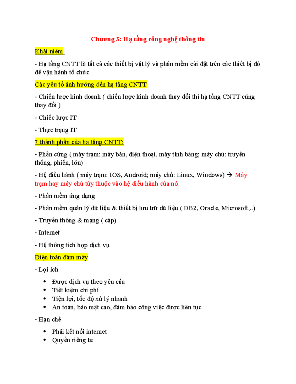 Practice chapter 3 & 4 ( Htttql) - Chương 3: Hạ tầng công nghệ thông tin Khái niệm Hạ tầng CNTT ...