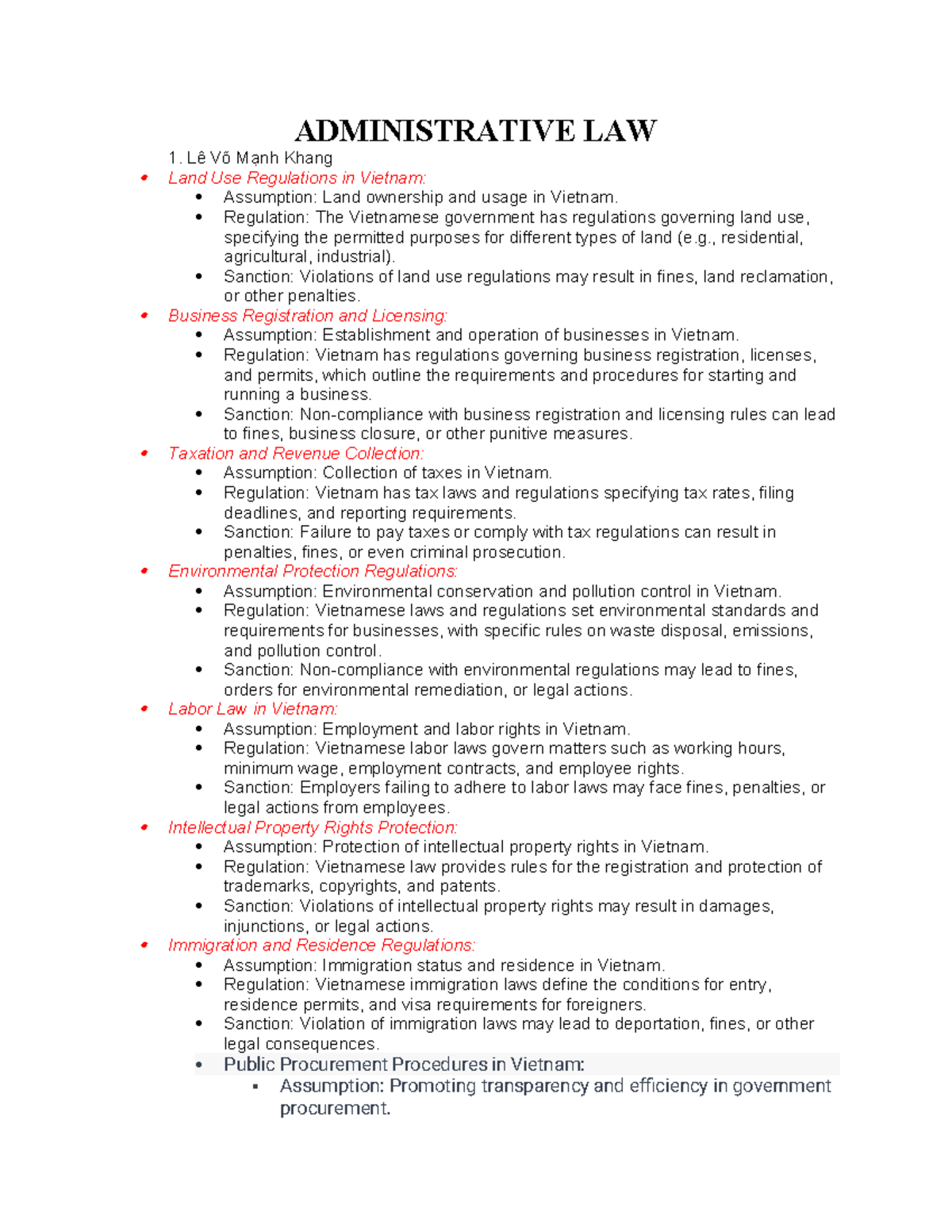 Administrative LAW - positive - ADMINISTRATIVE LAW 1. Lê Võ Mạnh Khang ...