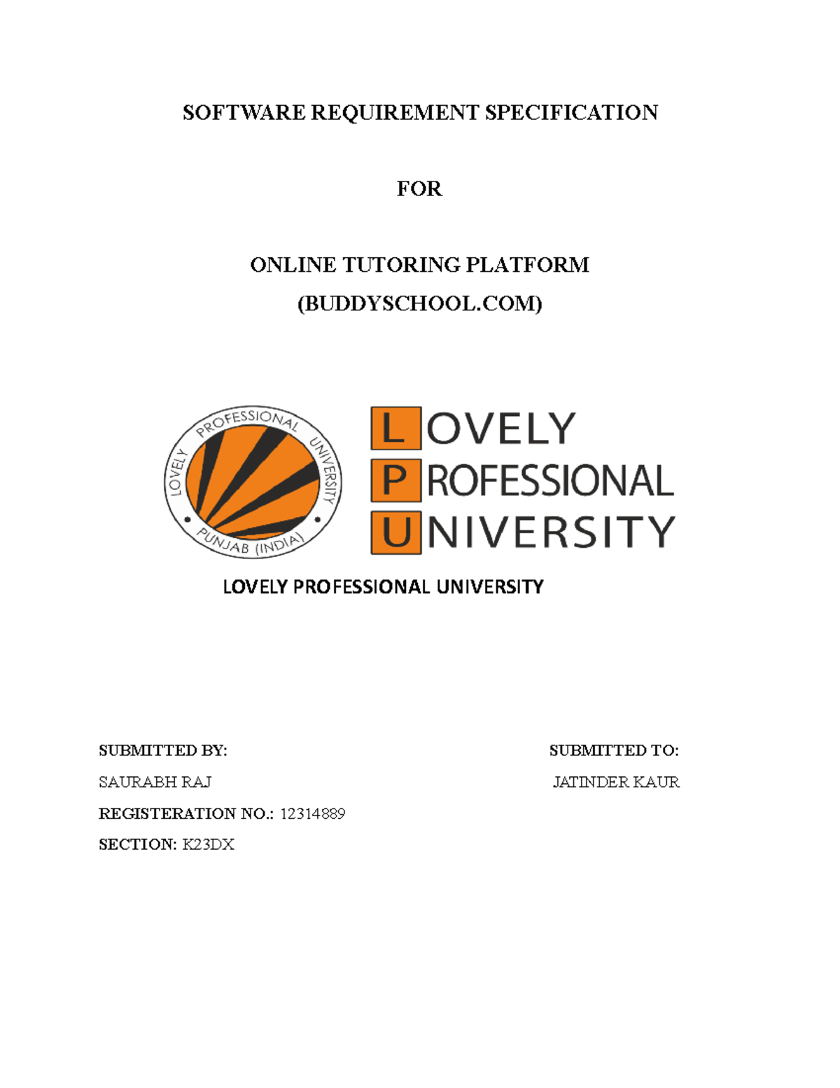 SRS online tutoring platform - SOFTWARE REQUIREMENT SPECIFICATION FOR ...