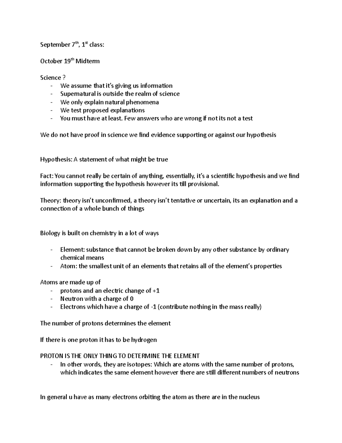 BIO 201 - Notes and visual examples - September 7th, 1st class: October ...
