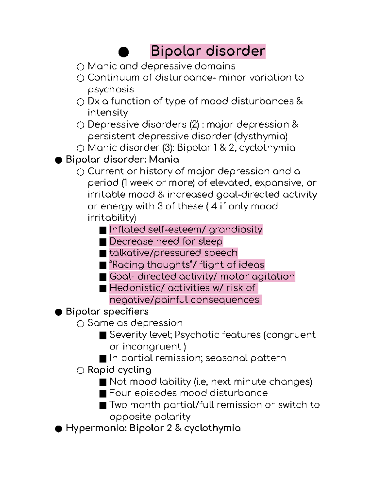 Bipolar disorder notes - Bipolar disorder Manic and depressive domains ...