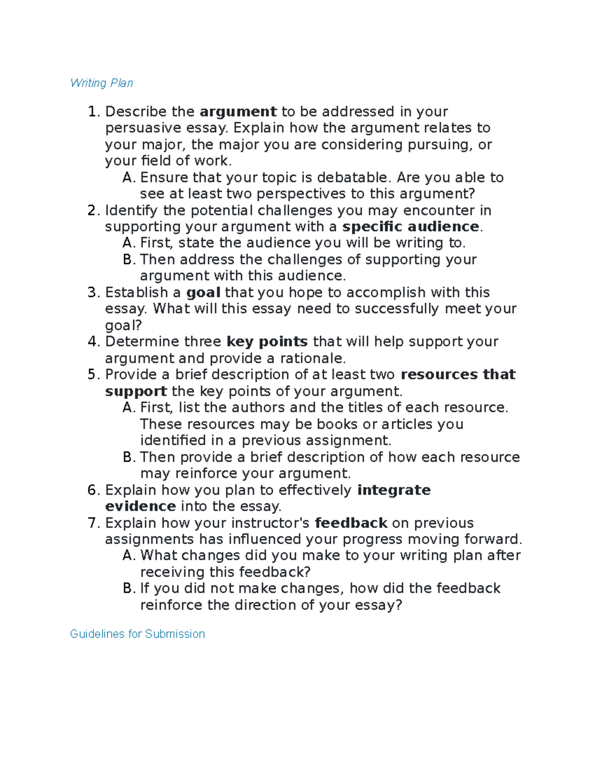ENG-123 Writing Plan - Writing Plan Describe the argument to be ...