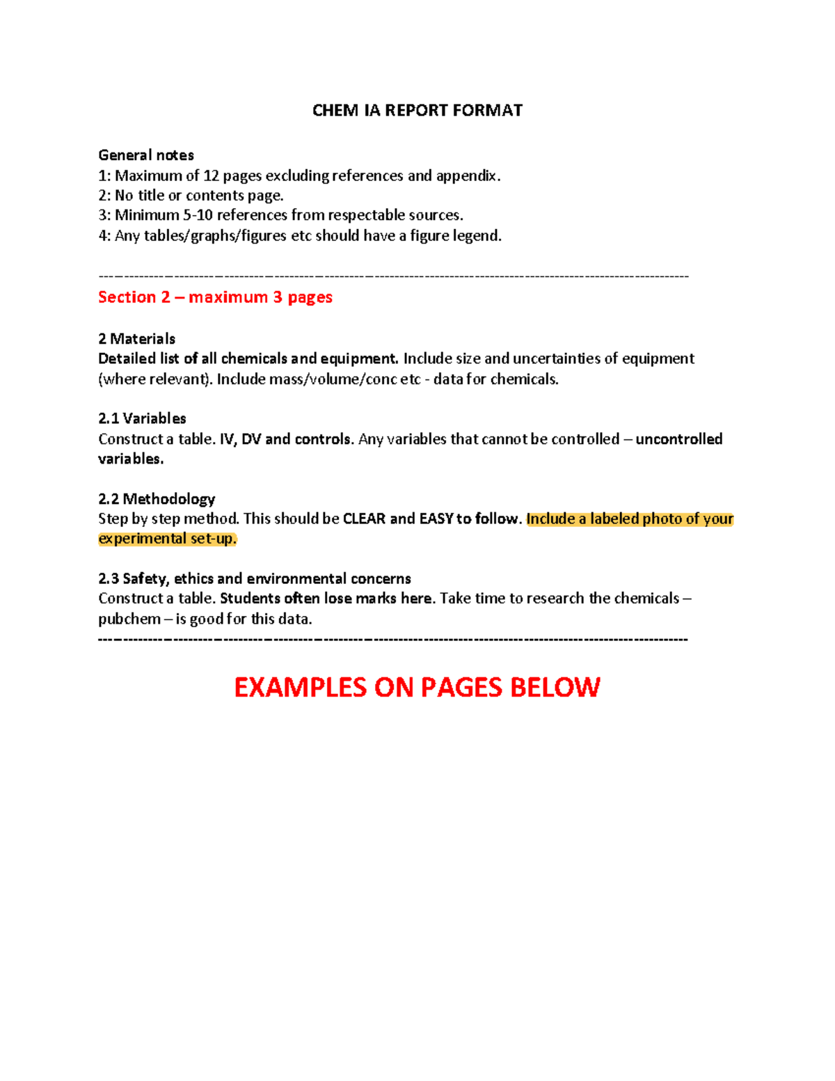 CHEM IA Report Format part 2 Method - CHEM IA REPORT FORMAT General ...