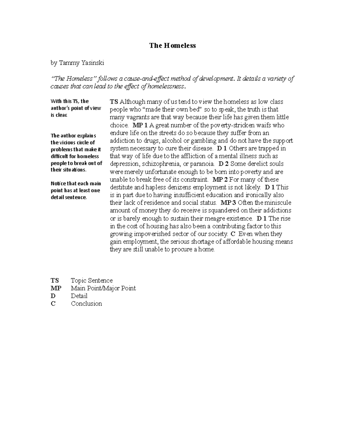 The Homeless - Writing doc - The Homeless by Tammy Yasinski “The ...