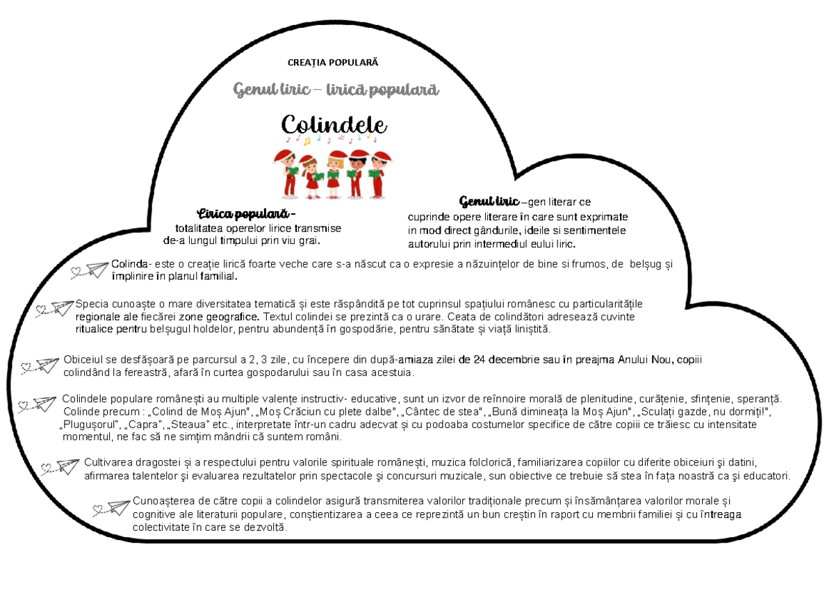 1. Colindele - Specia cunoaște o mare diversitatea tematică și este ...