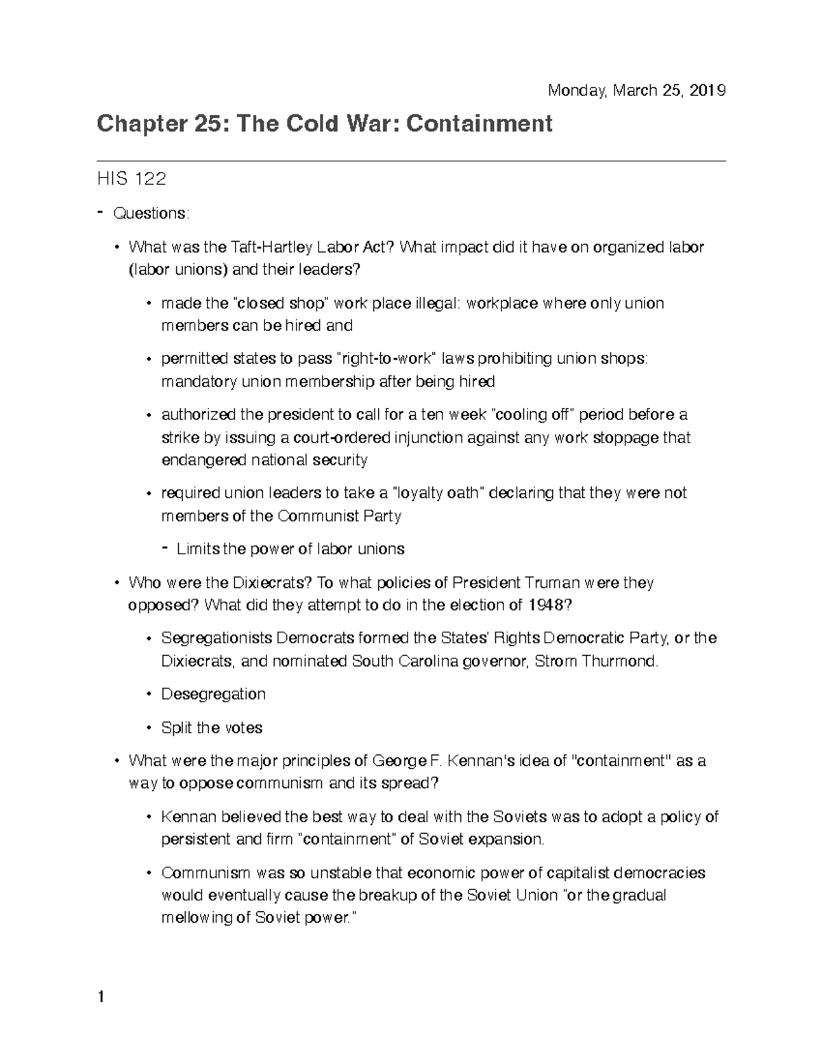 Chapter 25 (History) - Monday, March 25, 2019 Chapter 25: The Cold War ...
