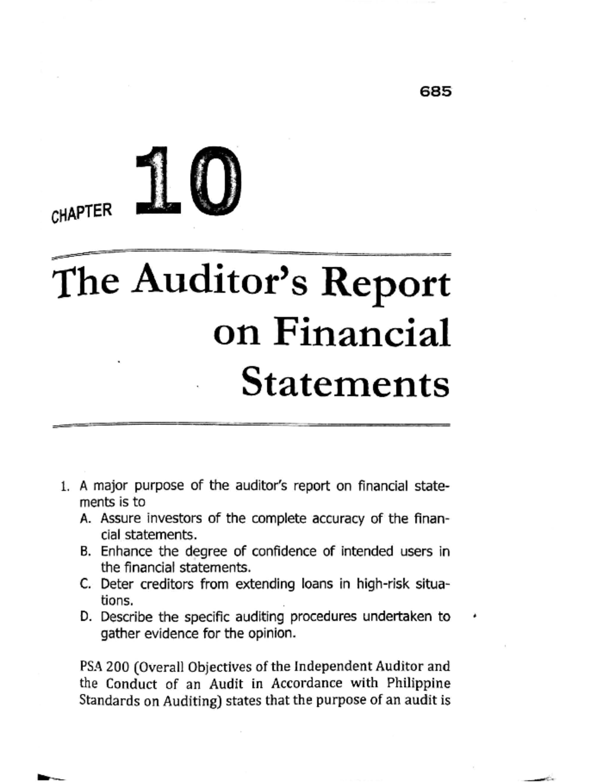 Chapter 10 - 685 CHAPTER 10 the Auditor's Report on Financial ...