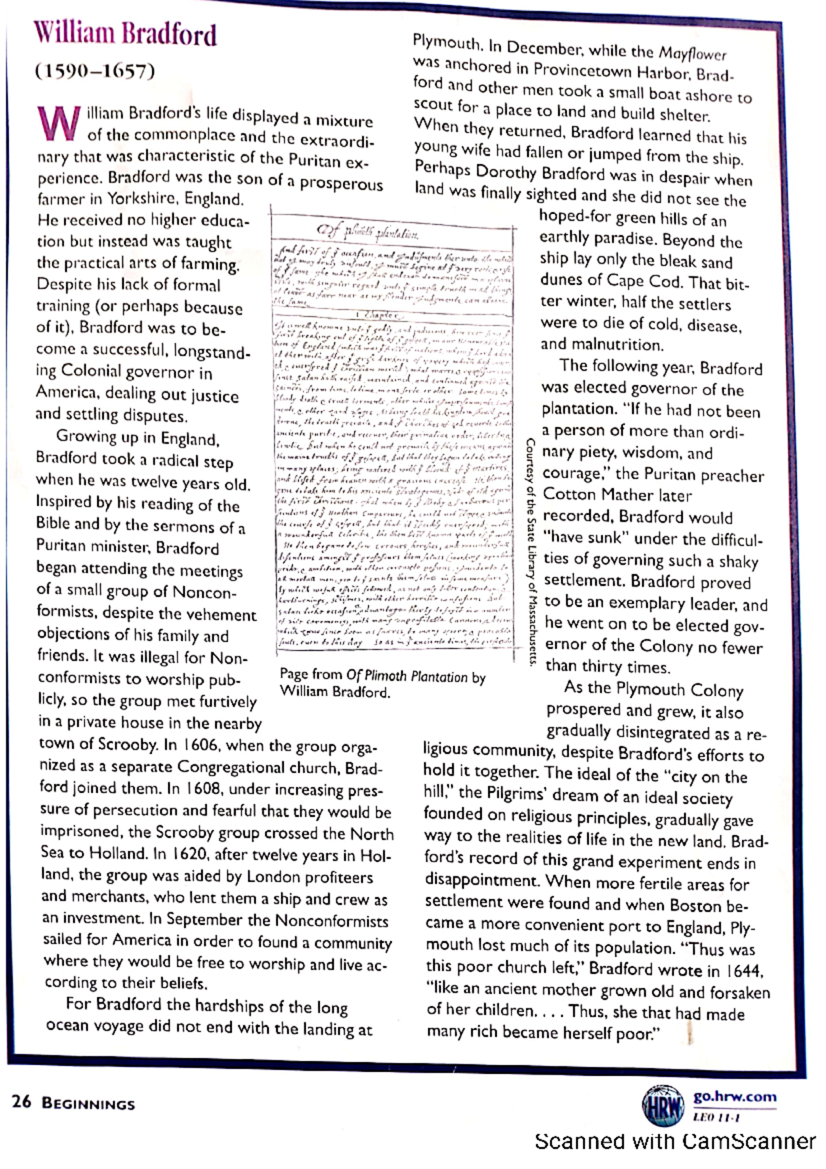 Of Plymouth Plantation Bradford -Elements of Lit PDF - Studocu