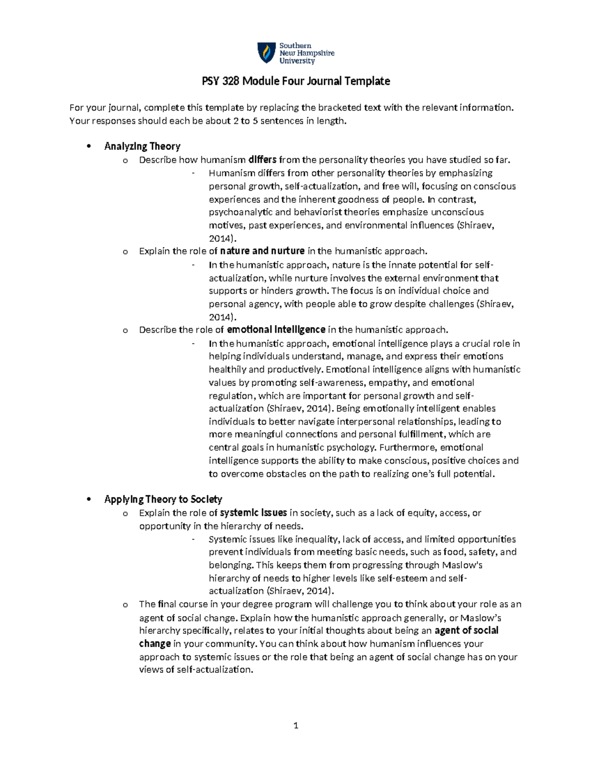 PSY 328 Module Four Journal Template - PSY 328 Module Four Journal ...