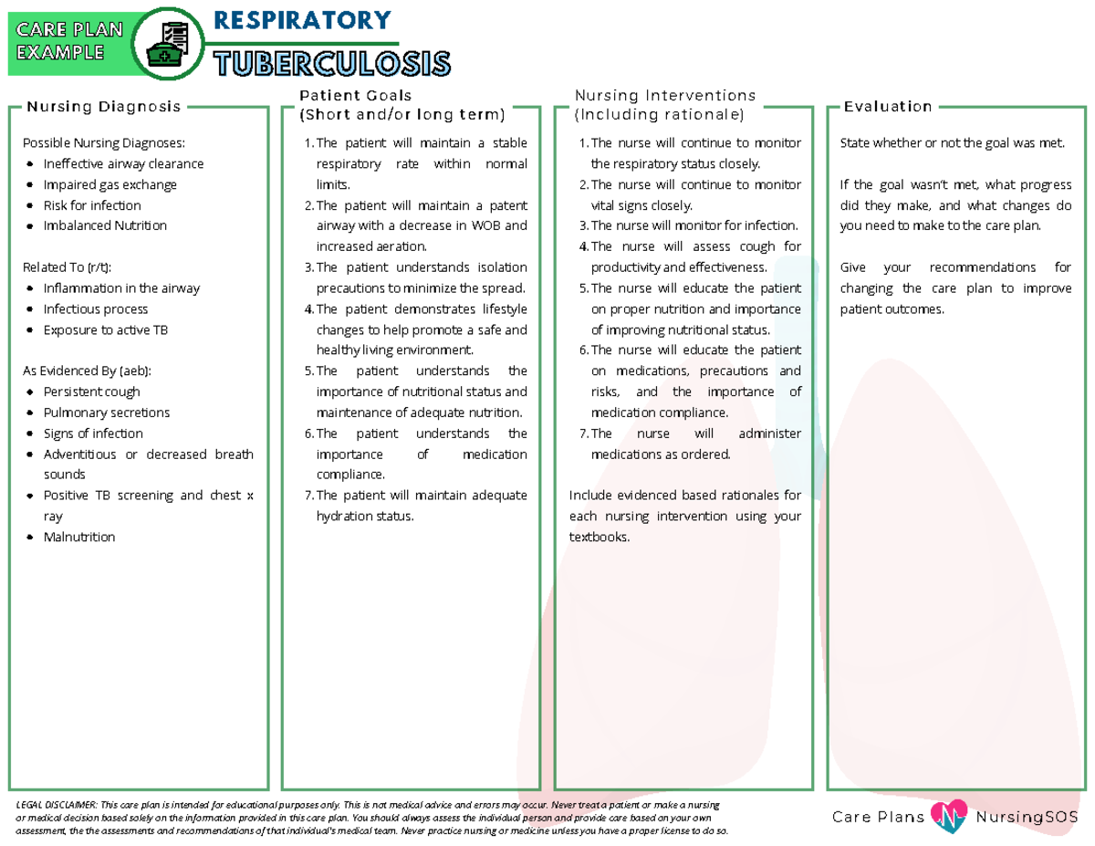 Example - Care Plan - Tuberculosis - C a r e P l a n s N u r s i n g S ...