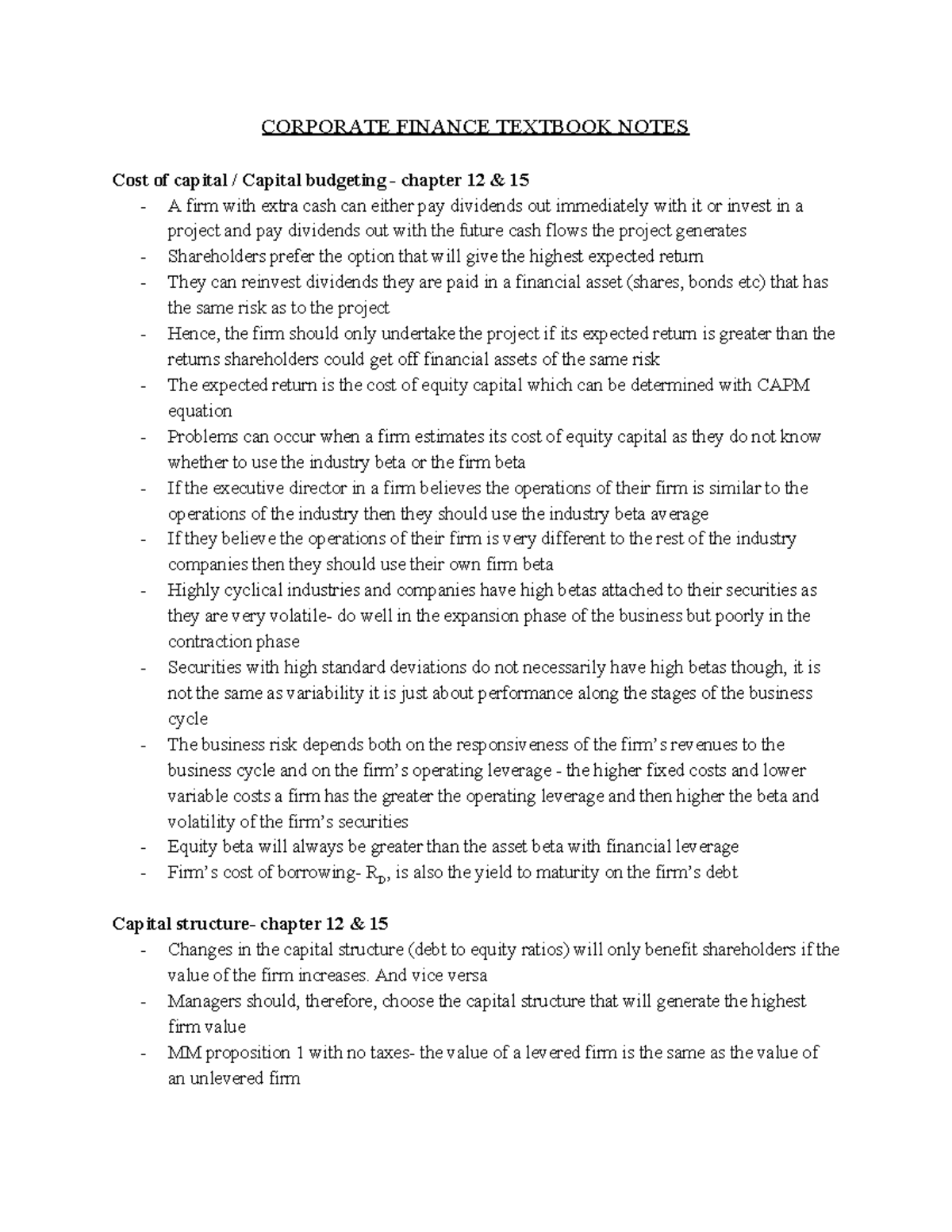 Finance 2 textbook notes.pdf copy - CORPORATE FINANCE TEXTBOOK NOTES ...
