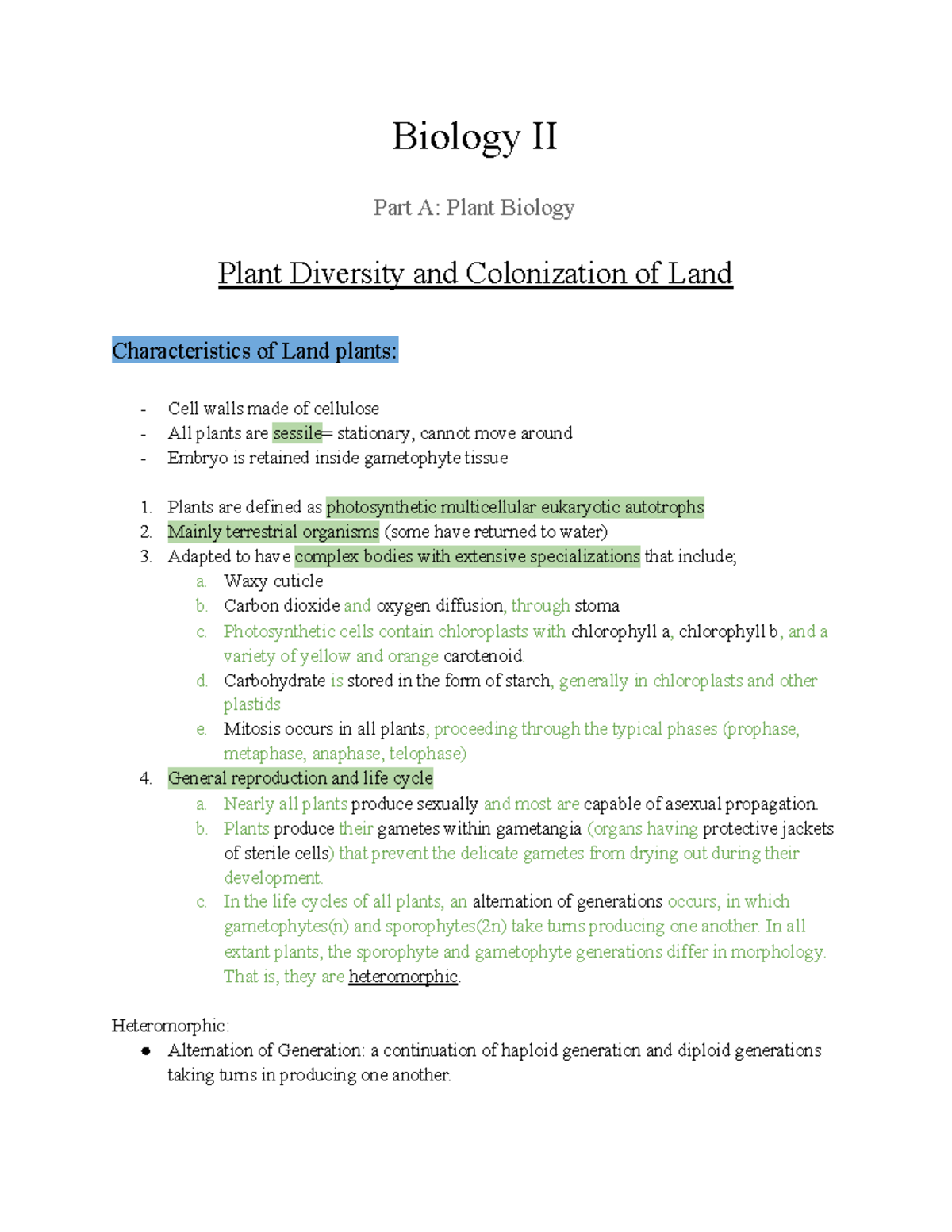 Biology II notes - Dr. Nasserulla - Biology II Part A: Plant Biology ...