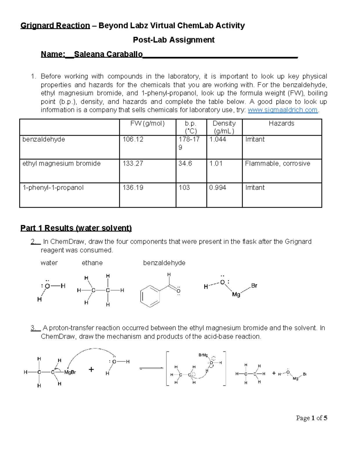 Beyond Labz Grignard HPU post-lab final - Grignard Reaction – Beyond ...
