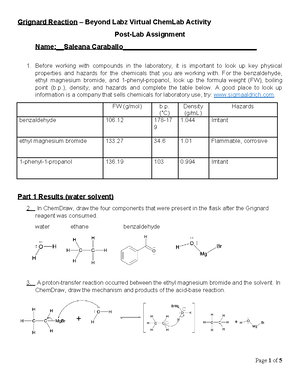 Experiment 1 Post-Lab 1 - Saleana Caraballo CHM-2021- Experiment 1 Post-Lab Assignment ...