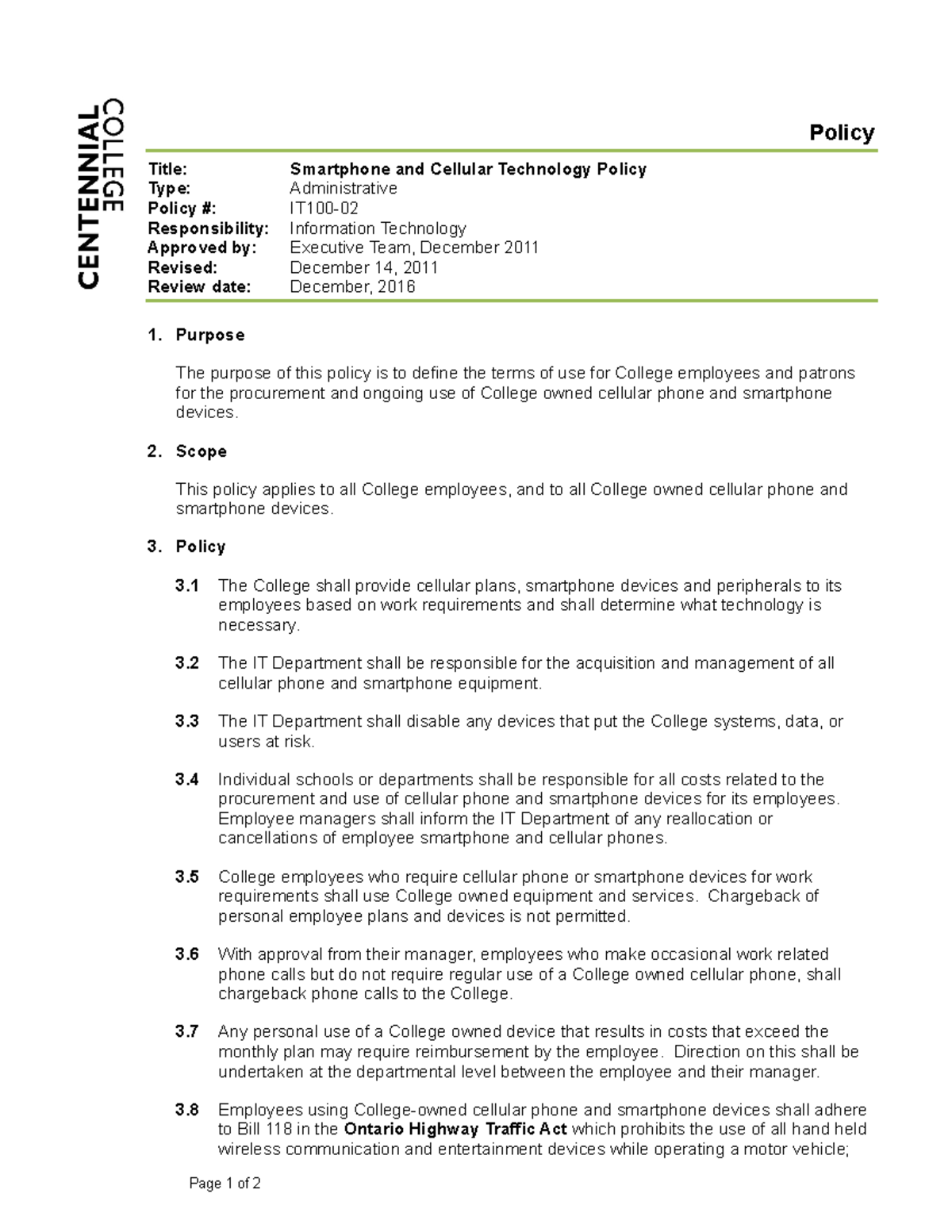 IT100-02 Smartphone and Cellular Technology Policy - Title: Smartphone ...