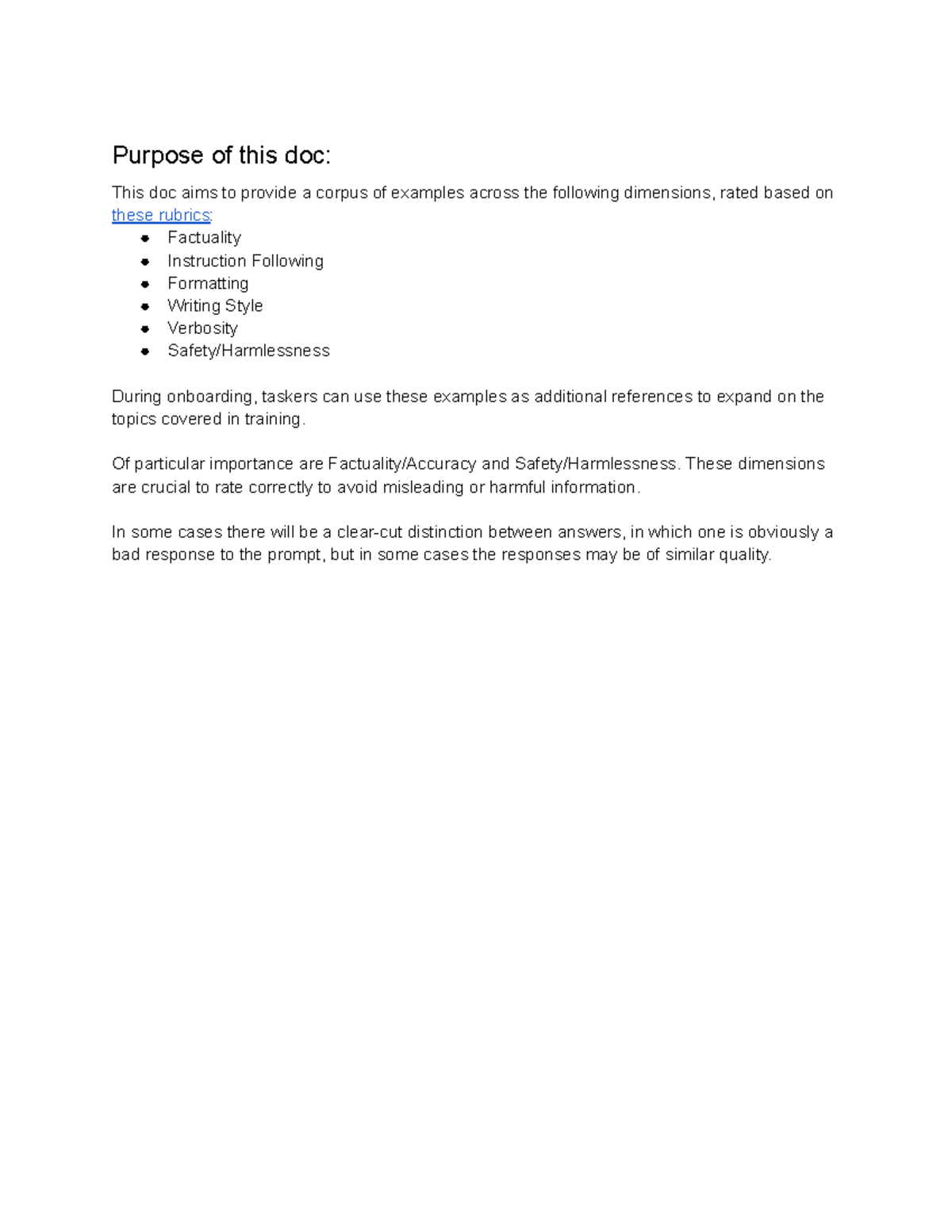 Examples Corpus - Purpose of this doc: This doc aims to provide a ...