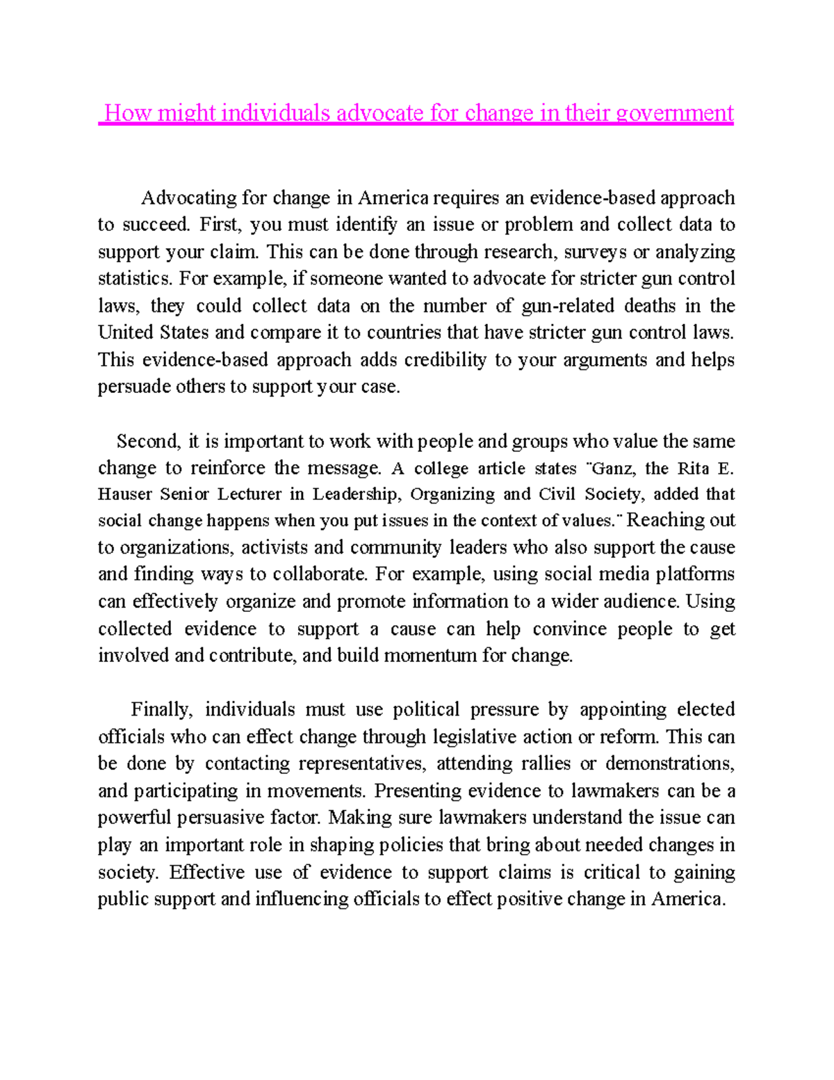 Research paper- advocating for change - How might individuals advocate ...