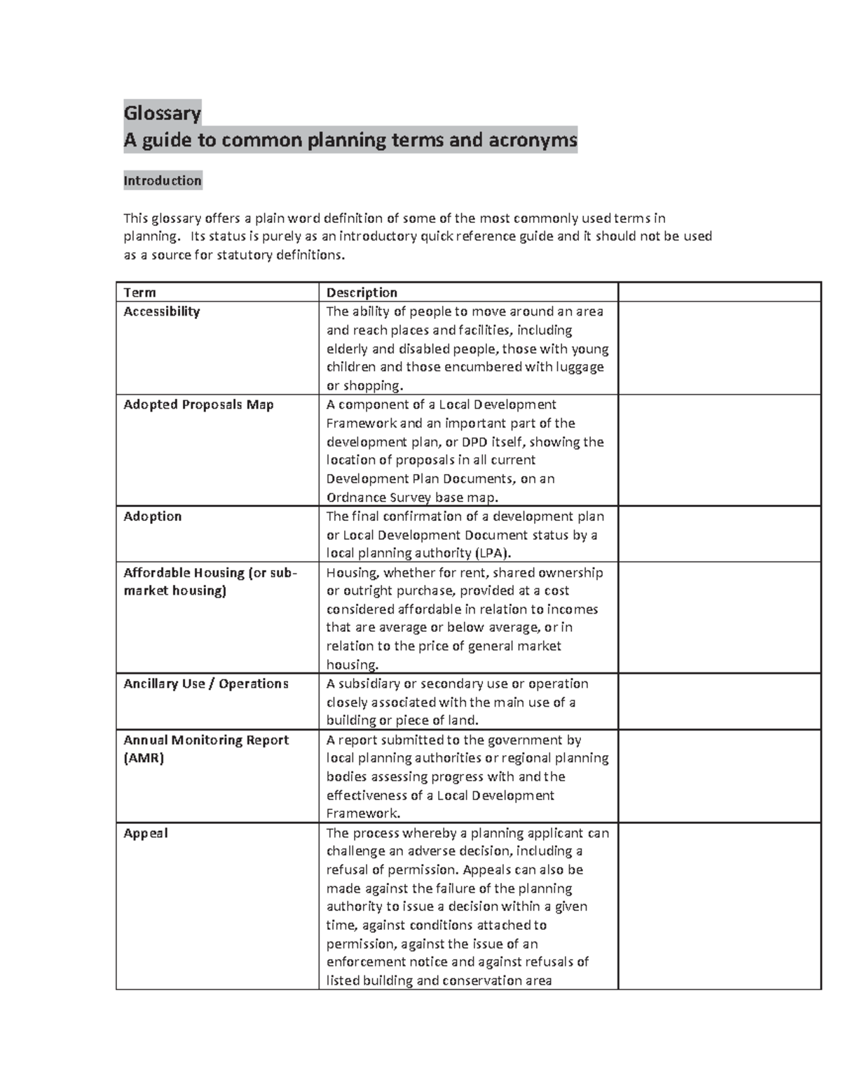 Glossary of Planning Terms p2 - Glossary A guide to common planning ...