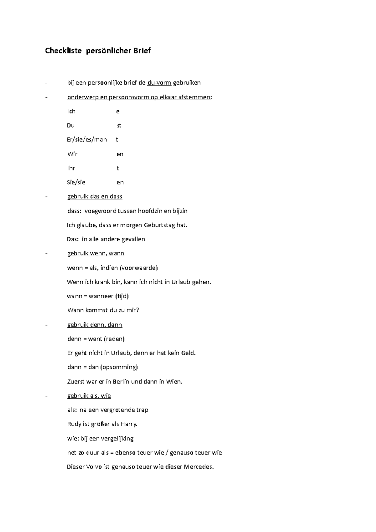 Checkliste persönlicher Brief - Checkliste persönlicher Brief bij een ...