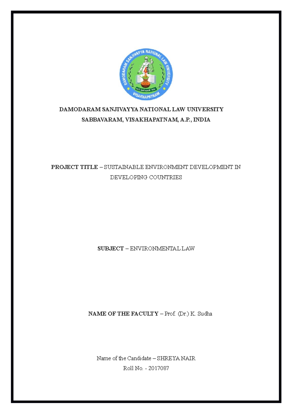 Environment Law - Project on sustainable development in developing ...