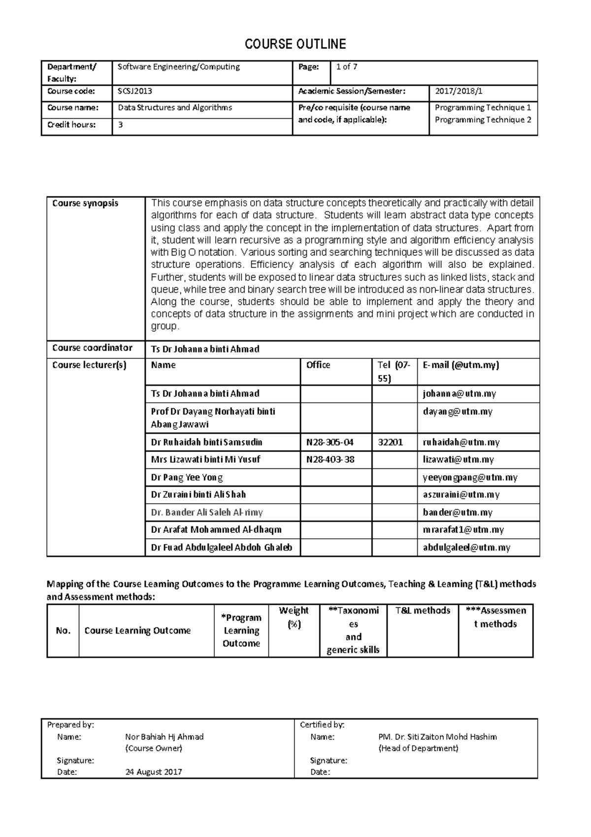 L1 SCSJ2013 DATA Structures Sem120222023 - COURSE OUTLINE Department ...
